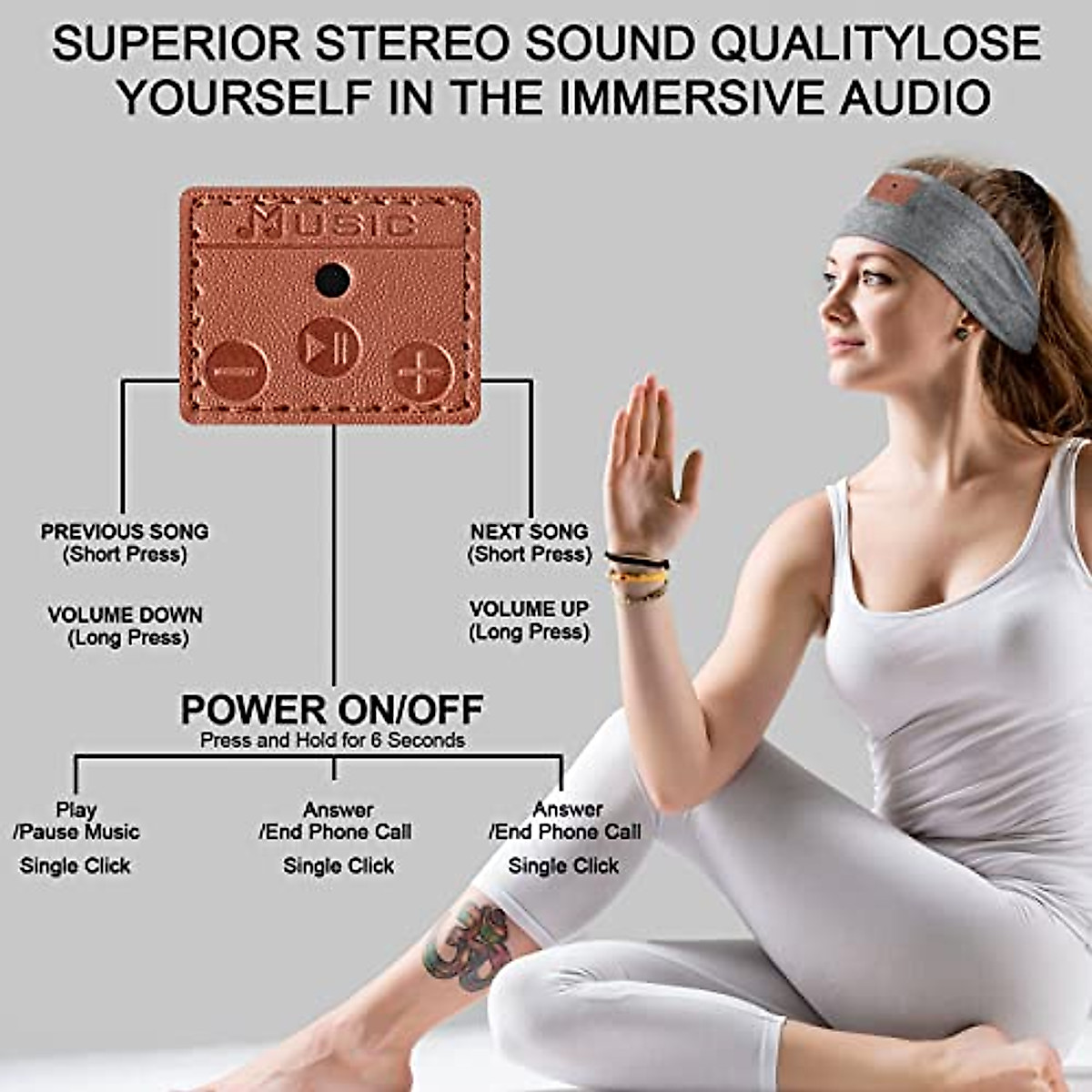 Tisancy 2 Pieces Wireless Bluetooth-compatible Music Headband with HD Speakers Wireless Headphones for Side Sleepers Sleeping Calling Jogging Yoga Workout Unisex Gift Ideas, Black and Gray