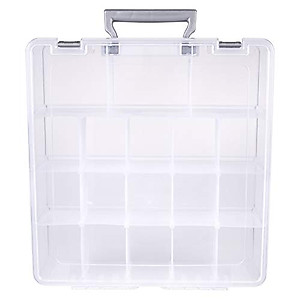 AB Designs 6823ABD Super Satchel with Removable Dividers, Stackable Home Storage Organization Container, Clear with Sliver Latches and Handle