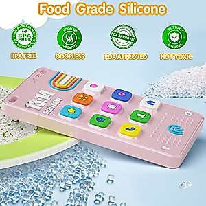 Scuwtocn Silicone Phone Teether for Baby Teething Toys for Baby 6-12 Months, Teething Toys for Babies 0-6 Months - Toddler Pretend Play Phone Chew Baby Toys - Pink