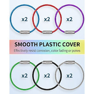 Uniclife 4 Inch Wire Keychain Cable in 6 Assorted Colors Large Stainless Steel Key Ring Loop Holder for Outdoor Hiking Heavy Duty Connectable Luggage Tag Keeper for Sport and Travel, 12 Pack