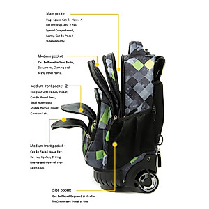 Tilami Rolling Backpack Laptop 18 inch with Lunch Bag, Grids