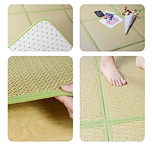 MYOYAY 71'' x 71'' Tatami Mat Rattan Japanese Floor Mats 0.47'' Thick Igusa Tatami Futon Mattress Non-Slip Breathable Memory Foam Tatami Area Rug Mat Bedroom Yoga Zen Sleeping Crawling(Green)