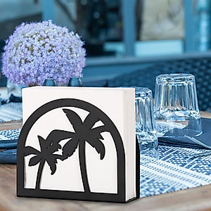 NDFECT Black Napkin Holder for Kitchen, Cocktail Coastal Palm Tree Napkins Holder, Upright Nautical Napkin Holders for Paper Napkins Party Tables, Metal