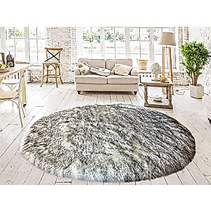 Round Carpet for Bedrooms Rugs,Living ,Kids Rooms,Sofa.LAMBZY 'Maya Collection' Silky Shaggy Rug,Faux Sheepskin,Soft Touch Fur ,Fluffy Area Rugs,Silky Plush,Hypoallergenic (9’6"(D290cm), White/Black)