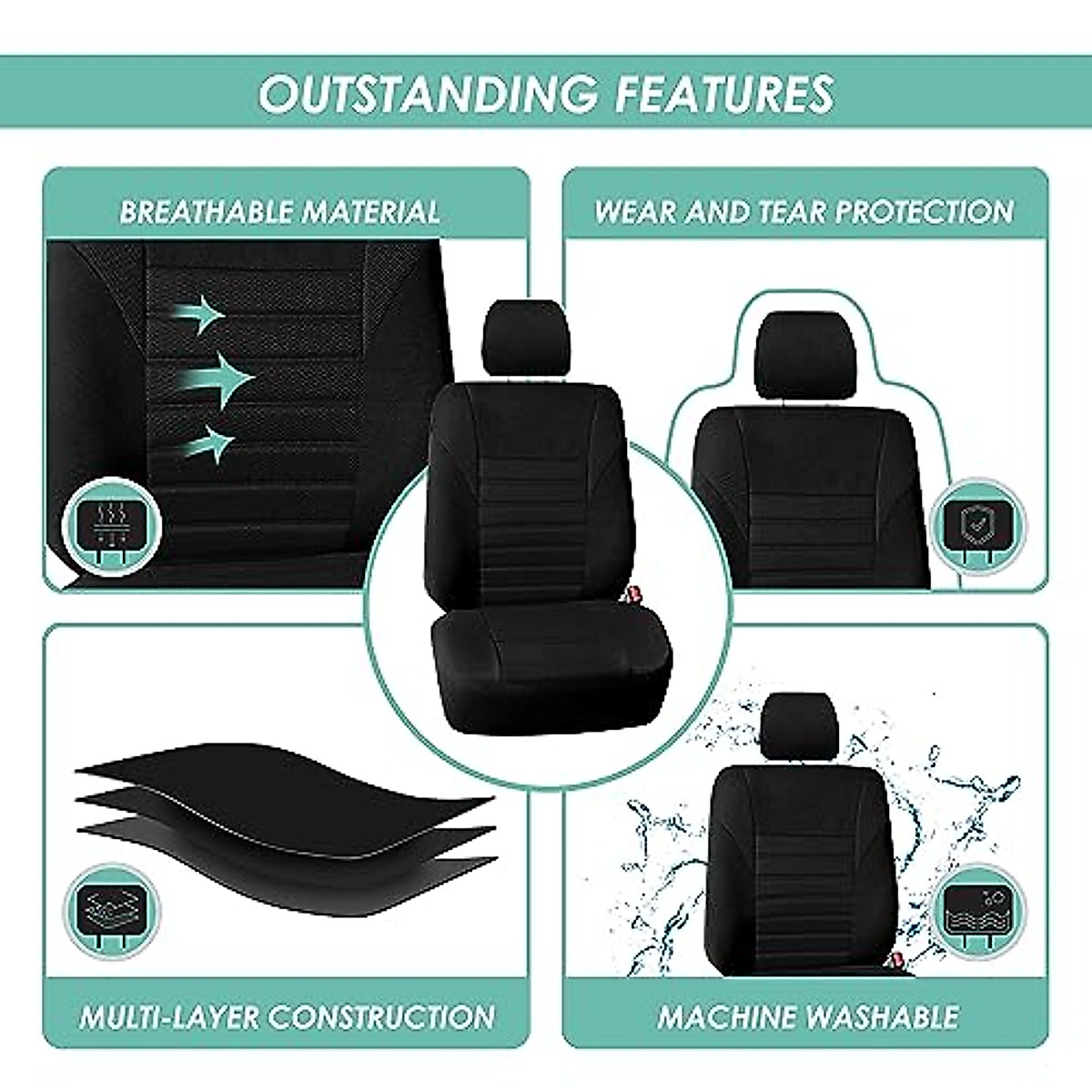 FH Group Car Seat Covers Front Set Premium 3D Air Mesh - Low Back Car Seats with Removable Headrest, Universal Fit, Automotive Seat Cover, Airbag Compatible Car Seat Cover for SUV, Sedan, Van Black