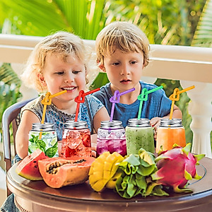 Rtteri 50 Pack Plastic Mason Jars with Lids and Straws Plastic Juice Bottles Bulk Drink Containers with Aluminum Caps Clear Beverage Containers for Iced Coffee Milk Tea (12 Oz)