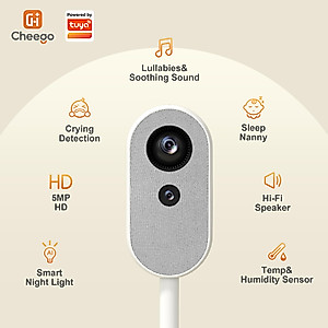 Cheego Smart Baby Monitor & Clip-On Mounting-HD Video Camera and Audio, 2-Way Talk, Nightlight and Night Vision, Room Humidity & Temp, Wake up & Crying Detection Works with Alexa