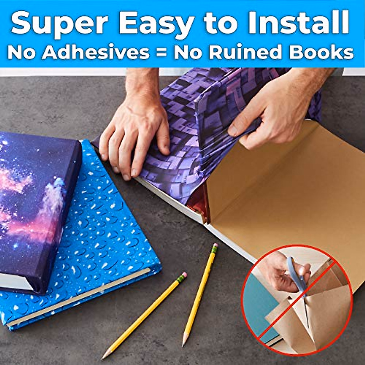 Easy Apply, Reusable Book Covers 4 Pk. Best 8x10 Textbook Jackets for Back to School. Stretchable to Fit Most Medium Hardcover Books. Perfect Fun, Washable Designs for Girls, Boys, Kids and Teens
