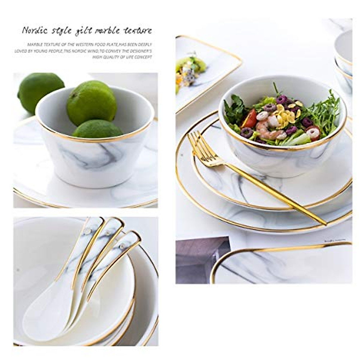 ZLDGYG Christmas Bowl Dish Set Nordic Wind Ceramics Phnom Penh Marble Tableware Set Bowl Soup Dishes And Dishes for Household Use (Color : 42 sets)