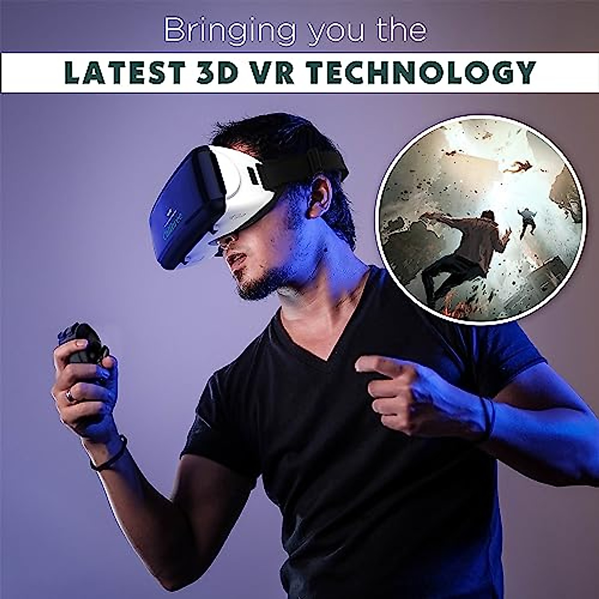 Ultralight VR Headset W/Bluetooth Controller, Comfortable Virtual Reality Headset for 4.7’’-6.4’’ iPhone/Android Phones, VR Headsets for Movies/Games, Gift for Kids & Adults