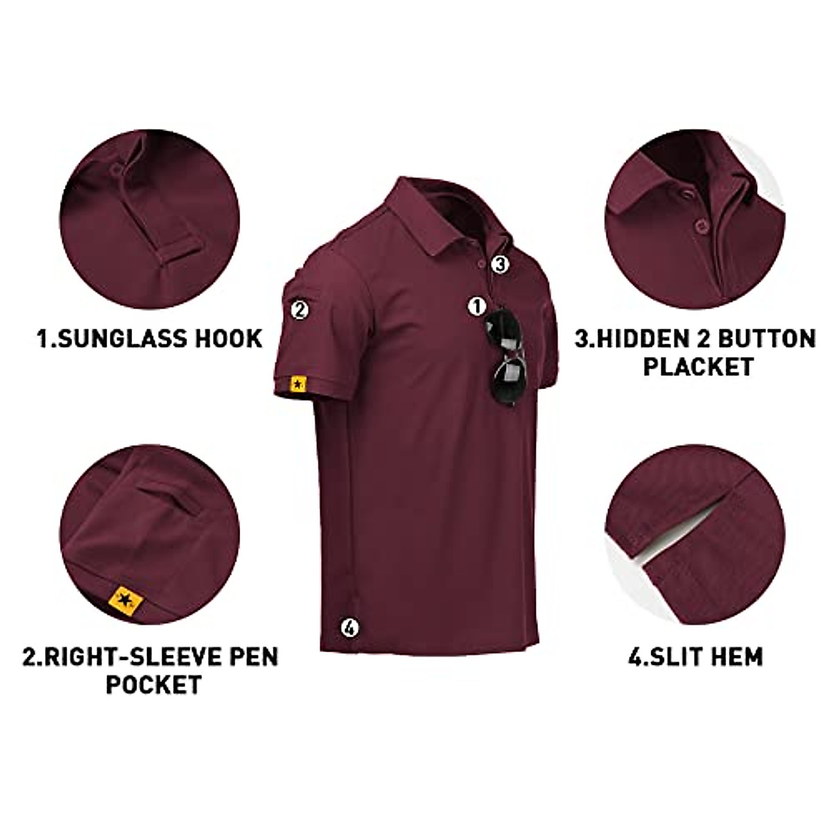 V VALANCH Wine Red Polo Shirts for Men Short Sleeve Summer Collared Golf Polo Athletic Shirts