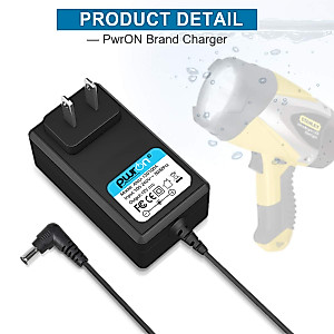 PwrON AC Adapter Compatible with Stanley Fatmax SL10LEDS 10 Watt Li-ION LED Rechargeable Spotlight, SL1M09 SL5W09 HID0109 FL5W10 FL3WBD LED Rechargeable Flashlight 12VDC Power Supply Cord