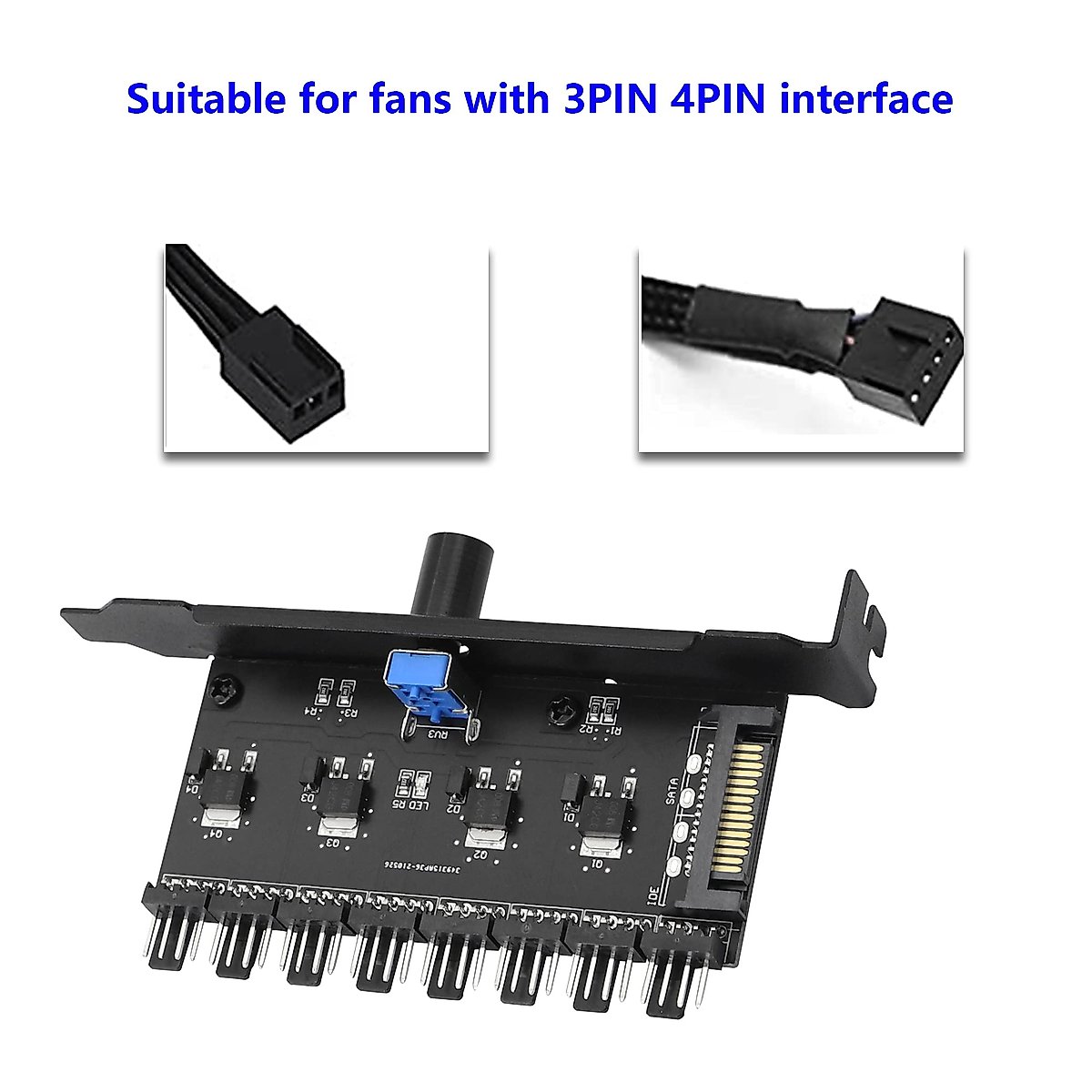 SinLoon PC 8 Channels Fan Hub Knob Cooling Fan Speed Controller for CPU Case HDD VGA PWM Fan PCI Bracket 12V Fan Control- SATA Interface Power Supply (SATA 1Knob)