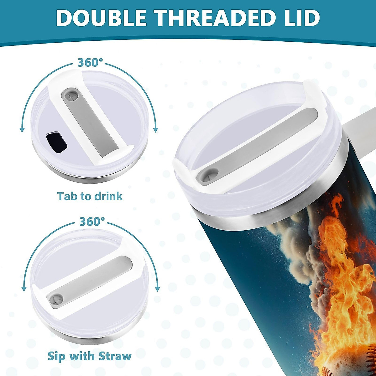 ODAWA Fire Water Baseball 30 Oz Water Tumbler with Lid and Straw Insulated Cup