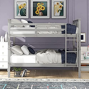 ATH-S Twin Over Twin Bunk Bed with Trundle, Solid Wood Bunk Beds for (White) (Color : Grey, Size : Full Over Full)