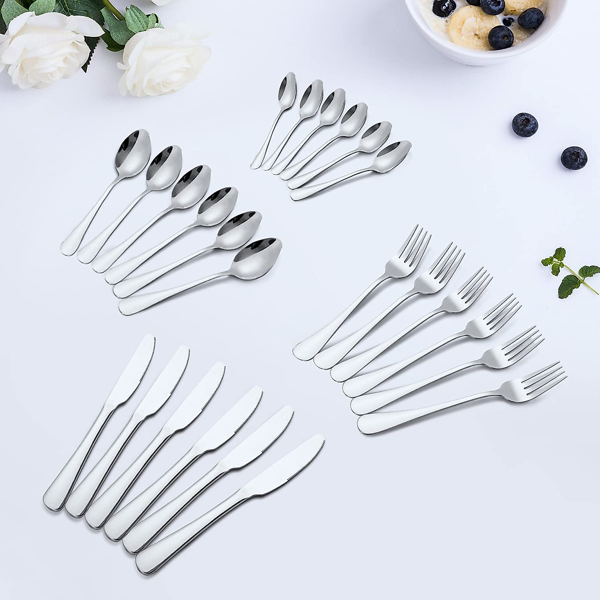 NAMUPIE 24-Piece Stainless Steel Flatware Silverware Set with Premium Gift Box Service for 6, Superior Cutlery Set Suitable for Family Party Includes 6 Knifes/ 6 Forks/ 6 Spoons/ 6 Teaspoons