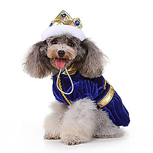 Yoption Dog Cat Prince Costumes with Crown Hat, Pet Halloween Christmas Velvet Cosplay Dress Funny Outfits Clothes for Puppy Dogs Cat (XL)