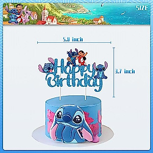 Blue Cartoon Happy Birthday Banner Cake Topper Blue CartoonThemed Decor Party Supplies for Birthday Party Decorations