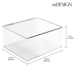 mDesign Plastic Stackable Playroom/Game Organizer Storage Box with Hinged Lid for Shelves, Cubbies, Holds Toys, Blocks, Puzzles, Controllers, or Crayons, Set of 6, Clear