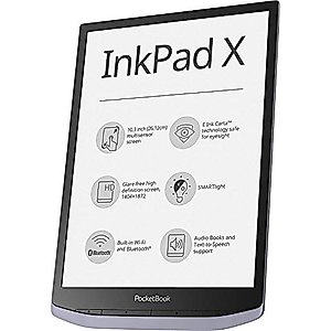 PocketBook InkPad X | E-Book Reader | Large E Ink Screen 10.3ʺ E-Reader | Glare-Free & Eye-Friendly | Adjustable SMARTlight | Text-to-Speech Function | Audio Output and Bluetooth | Audiobooks