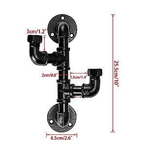 Sumnacon Heavy Duty Industrial Pipe Coat Hook Rack - Rustic Metal Clothes Holder Hanger with Hardware, Wall Mounted Iron Bath Grab Bar for Home, Office, Electroplated Black Finish