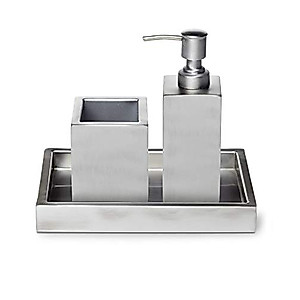 Roselli Trading Company Modern Satin Bath Accessory Set, Silver