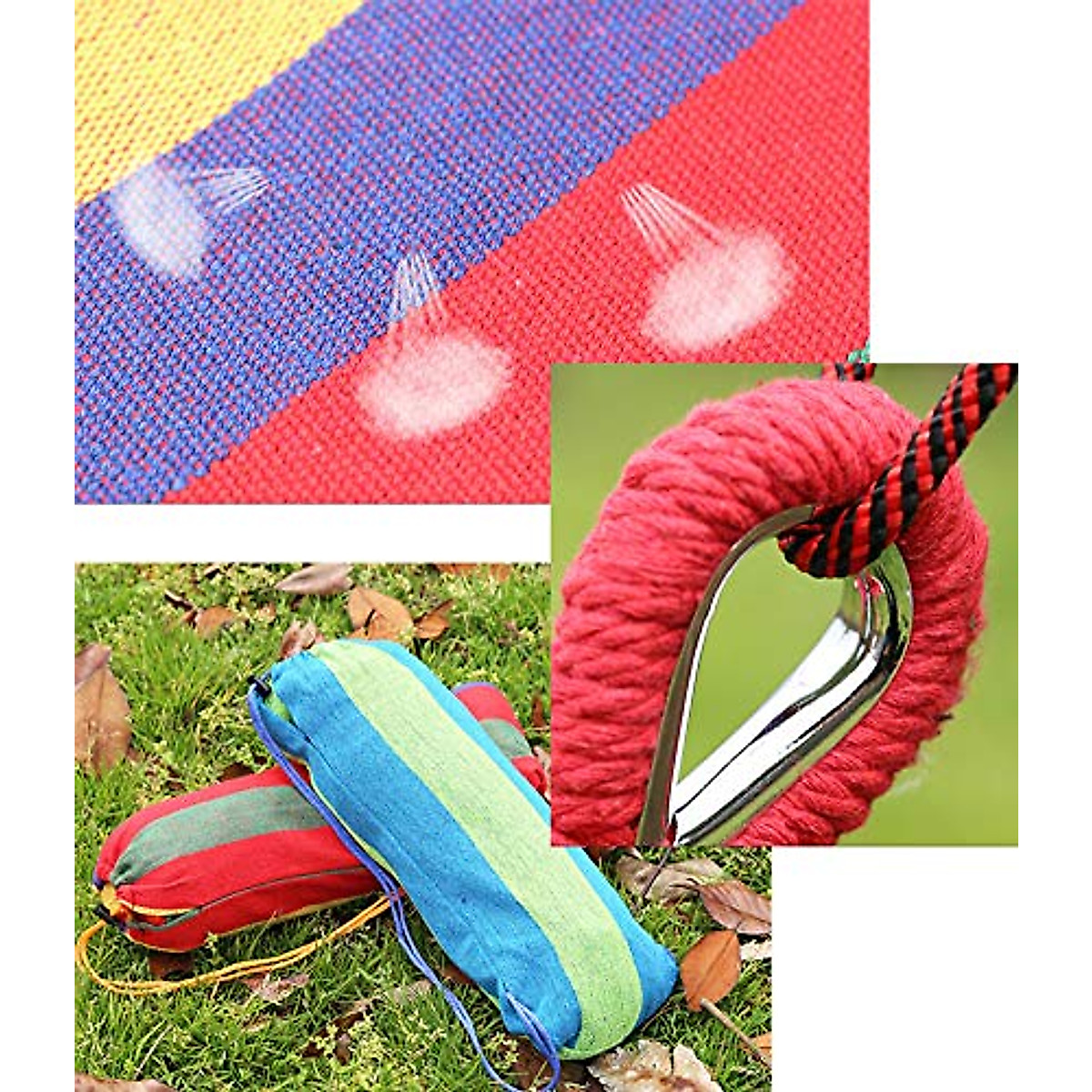 2 Person 661lb Capacity Double Hammock with Two Anti Roll Balance Beam and Sturdy Nylon Tree Straps for Outdoor Indoor Patio Garden Backyard Backpacking Travel Beach Blue & White