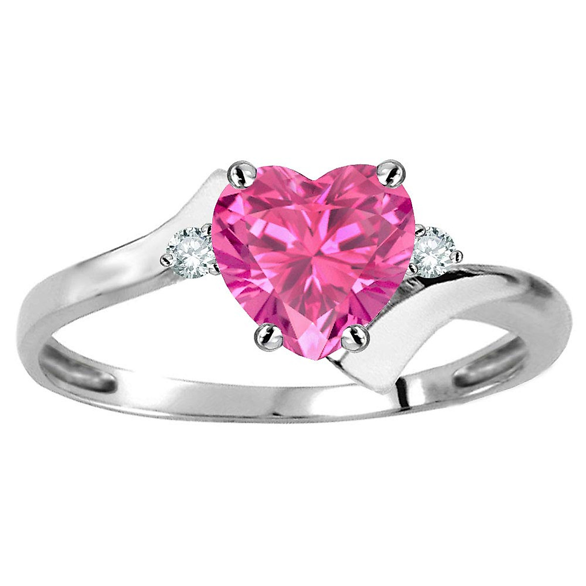 Star K Heart Shape 6mm Created Pink Sapphire bypass Ring 14 kt Yellow Gold Size 8