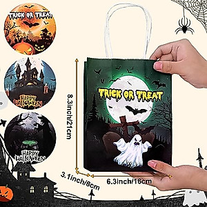 PAICUIKE 24 Pcs Halloween Paper Gift Bags - 6.3x3.1x8.3Inch Small Trick or Treat Gift Bags with Handles, Ideal for Kids' Parties