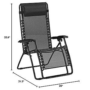 Amazon Basics Outdoor Textilene Adjustable Zero Gravity Folding Reclining Lounge Chair with Pillow, Black
