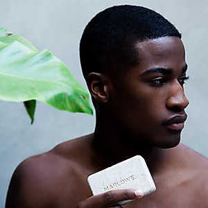 MARLOWE. No. 102 Men's Body Scrub Soap 7 oz, Earthy Oud Wood Scent, Best Exfoliating Bar for Men, Made with Natural Ingredients, Apricot Seed Powder, Shea Butter, Olive Oil, Green Tea Extracts