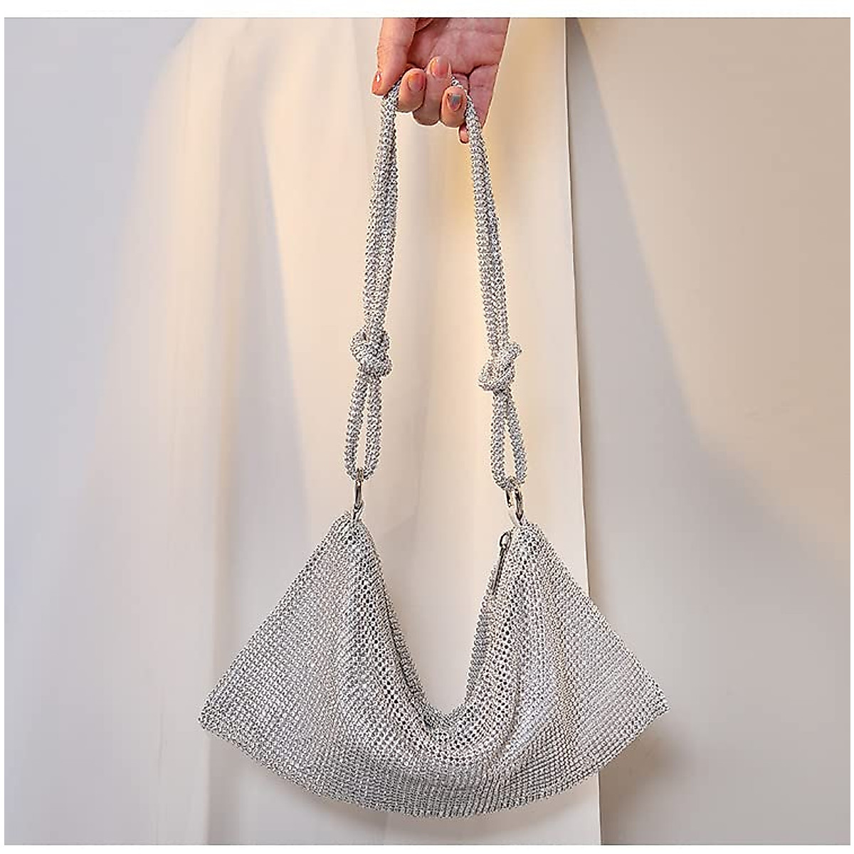Autumnwell Rhinestone Purse Sparkly Bag Silver Diamond Purses for Women Evening Prom Rhinestone Handbag Hobo Bag