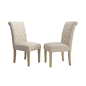 Roundhill Furniture Habit Solid Wood Tufted Parsons Dining Chair (Set of 2), Tan