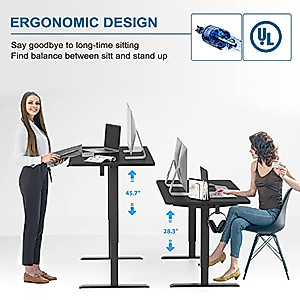 Monomi Electric Height Adjustable Standing Desk, 55 x 28 inches Stand up Desk, Sit Stand Home Office Table (Oak Top/White Frame)