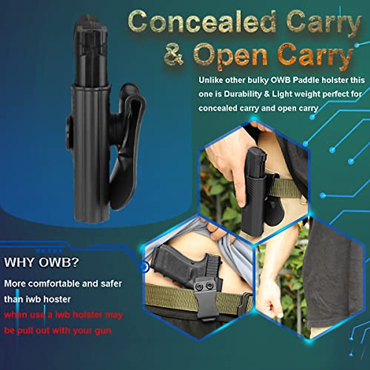 OWB M P 2.0 9mm Holster Compatible for S&W M&P 2.0 9mm/40, S&W SD40VE, S&W SD9VE, Smith & Wesson M&P 9mm(Not Shield), Adjustable Paddle Gun Holster,Quick Release - Right Handed