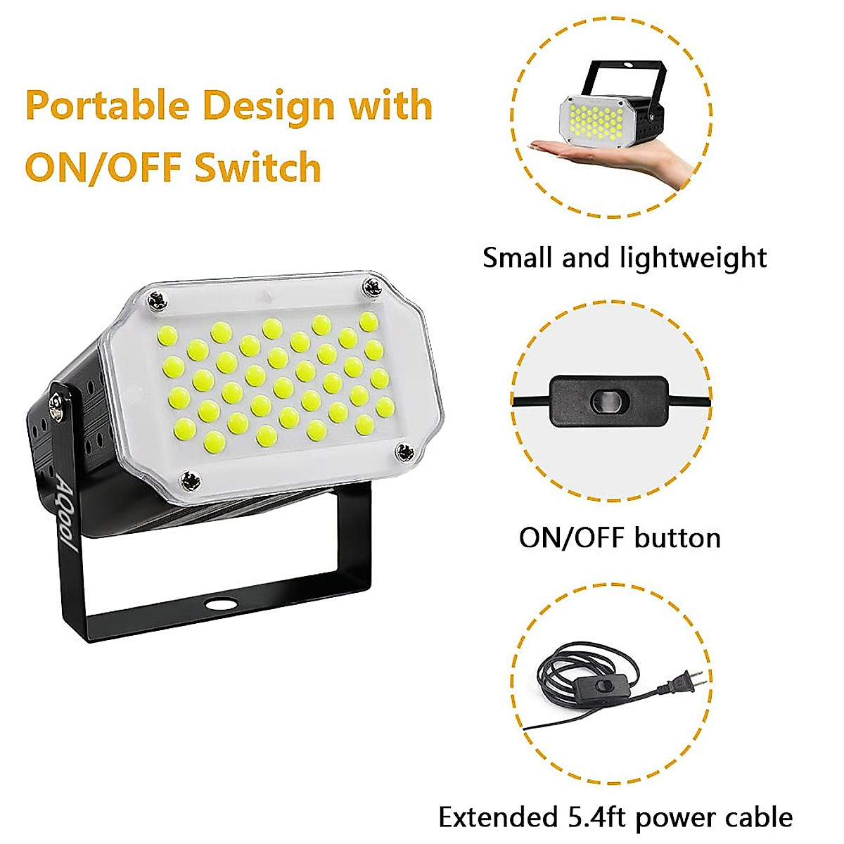 AQOOL Halloween White Strobe Lights, Sound Activated Mini 36 LED Strobe Light for Parties, Speed Adjustable Super Bright DJ Stage Lighting for Halloween Room Dance Stage Disco(No Remote)