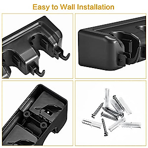 Champs Broom Holder Wall Mount, Mop and Broom Holder Broom Organizer Hanger Storage Rack Wall Holder with 5 Slots and 6 Hooks for Garden Kitchen Garage Laundry Tools [Black]