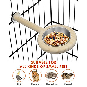 KATUMO Bird Perch Bird Feeding Cup Parrot Wood Perch Stand Toy Bird Cage Accessory for Parakeet Lovebird Conure Budgie Canary Finch Small Parrots