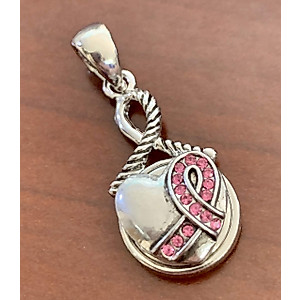 Interchangeable Mini Jewelry Pink Ribbon Cancer Awareness Pendant Holds 12mm Snaps My Prime Gifts