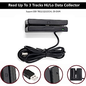 Magnetic Stripe Card Reader USB 3-Track POS Credit Card Reader Swiper Magstripe Swipe Card Reader Membership Card Gift Card Reader Access Control Card Reader Writer