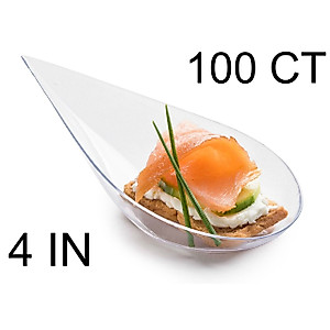 Zappy - 100 Clear 4 Inches Plastic Tear Drop Appetizer Spoon Clear Plastic Spoon Tasting Spoons Soup Spoons/Asian Spoon Dessert Dish Bowls Teardrop Plates Spoons