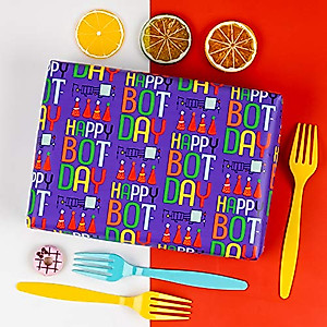 WRAPAHOLIC Reversible Wrapping Paper - 24 inch X 65.6 feet Jumbo Roll Colorful Happy Bot Day Lettering Design, Perfect for Birthday, Party, Holiday, Baby Shower Packing