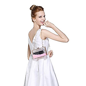 JeVenis Womens Transparent Sequins Chain Clutch Evening Handbag Party Cross-body Purse (Love Pink)