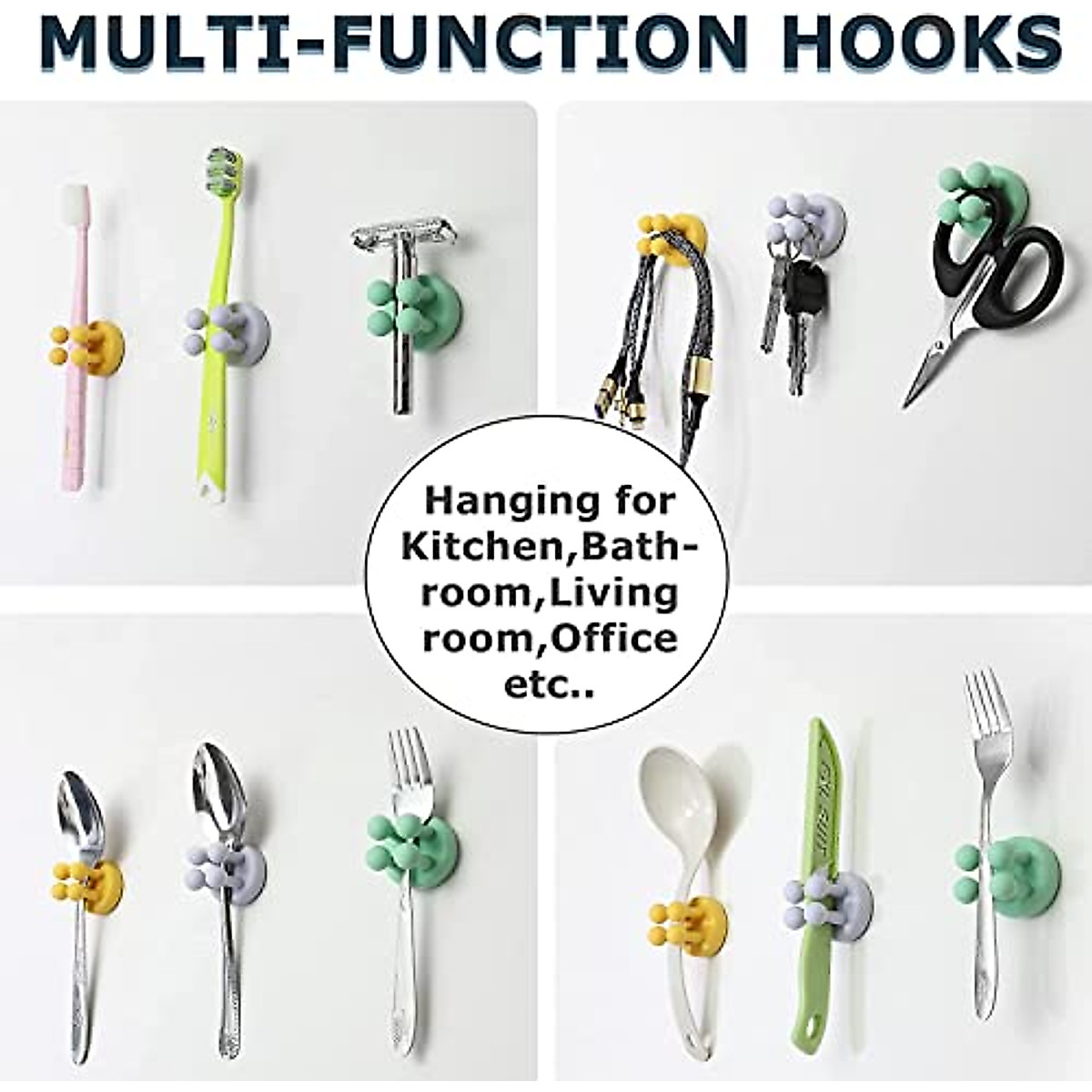 WWMMJA 5 Pcs Silicone Tooth Brush Holder Multi-Function Hooks Stick on Door Wall, Waterproof and Oilproof Self Adhesive Single Toothbrush Hook for Hanging Bathroom Kitchen Living Room Office (White)