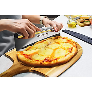 16" Pizza Cutter Rocker by KitchenStar - Razor Sharp Stainless Steel Slicer Knife with Blade Cover, Large + Dishwasher Safe - Premium Pizza Oven Accessories