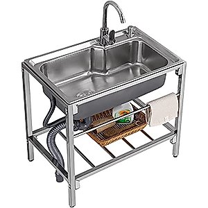Stainless Steel Prep & Utility Sink 1 Compartment Commercial Kitchen Sink,Single L26.7"x H33.46" Tub with No Lead Faucet for Restaurant, Kitchen, Laundry, Garage