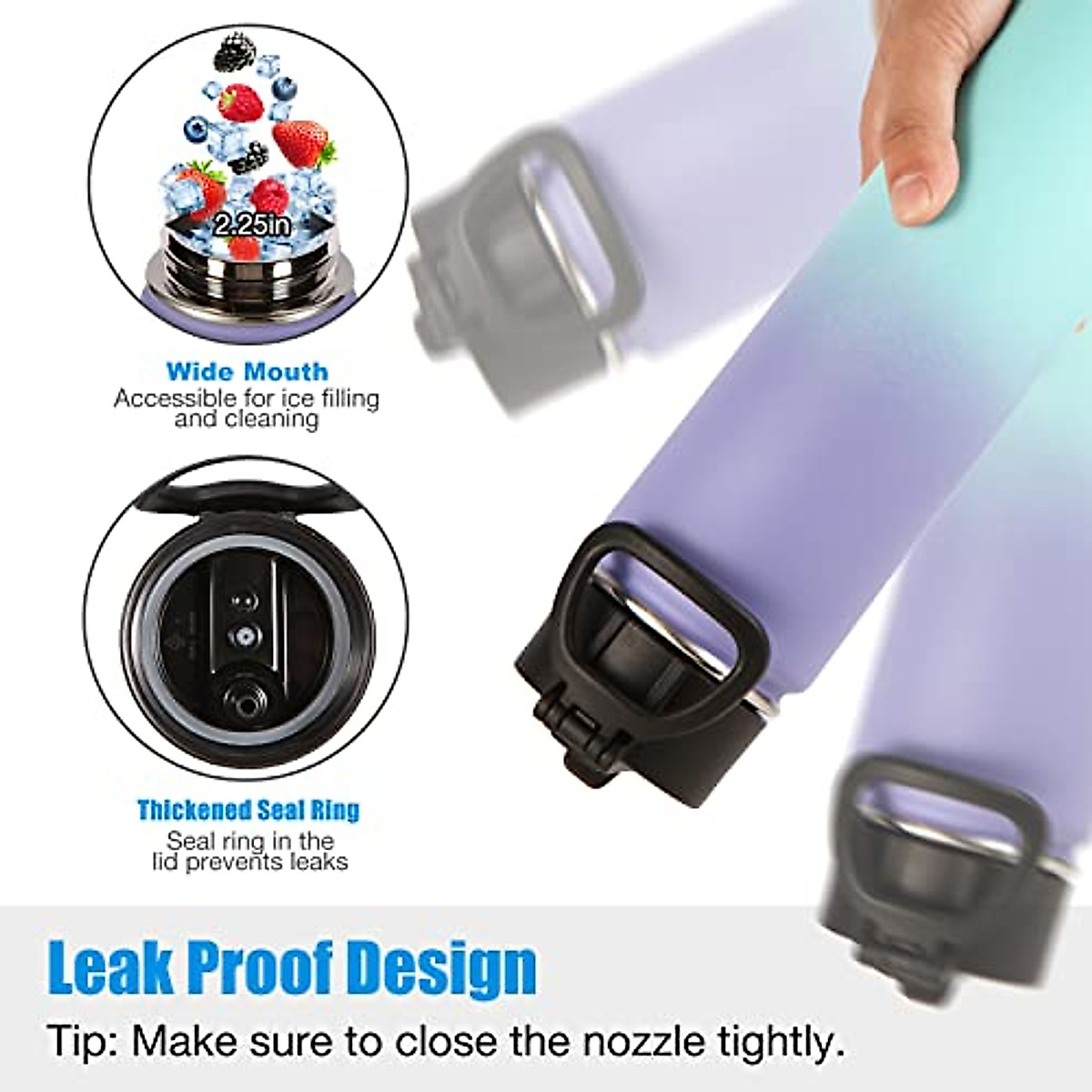 Volhoply 22 oz Insulated Water Bottles with Straw Lid, Stainless Steel Bottle with Handle, Double Walled Metal Travel Water Thermos with Wide Mouth, Reusable Water Flask for School(Purple Blue,1 Set)