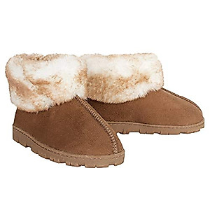 Jessica Simpson Women's and -Girls Microsuede Super Soft Bootie Slippers with Indoor Outdoor Sole, Cinnamon, Large