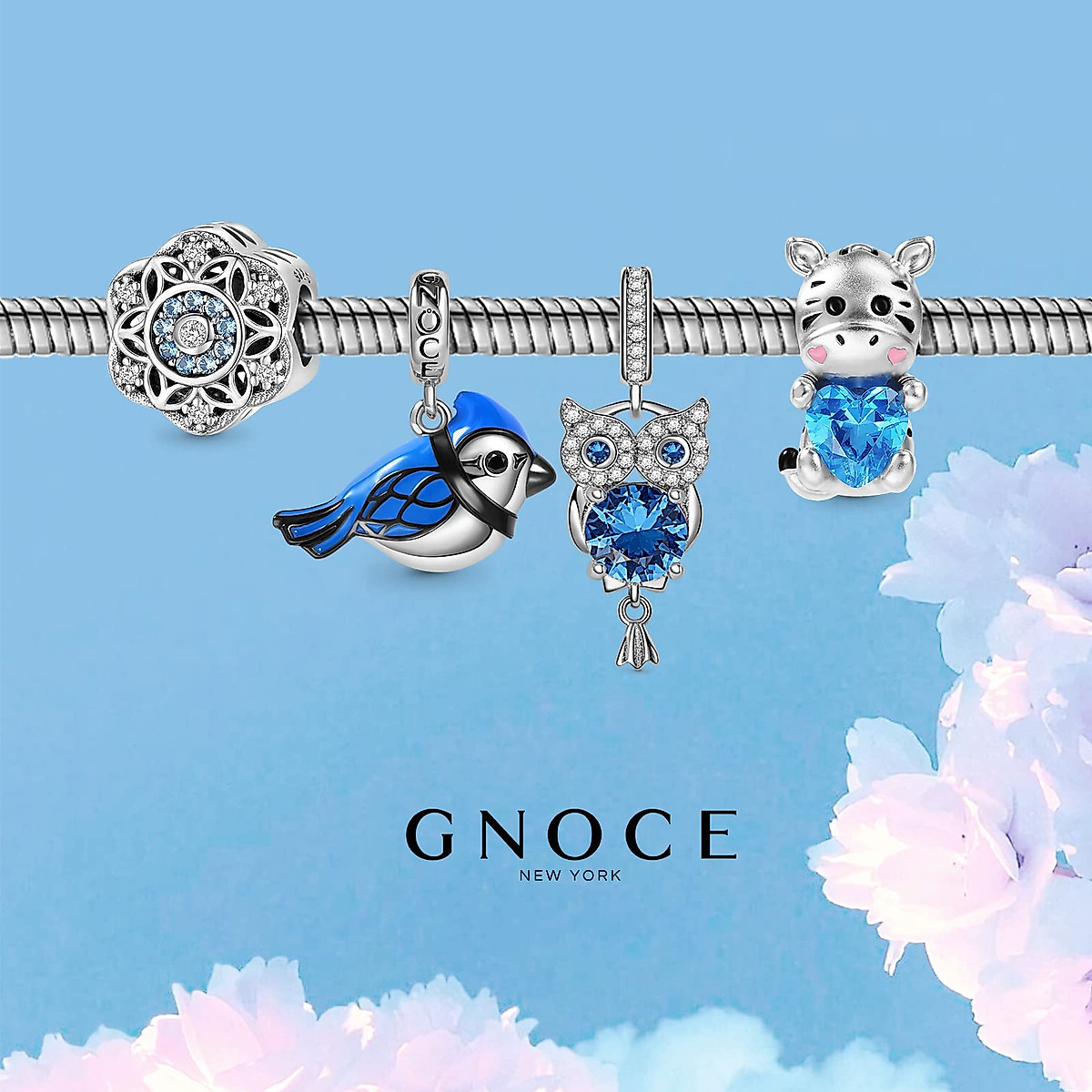 GNOCE Animal Pendant Charms 925 Sterling Silver Dangle Bead for Charm Bracelet/Necklace Jewelry Gift For Women Wife (Blue Jay)