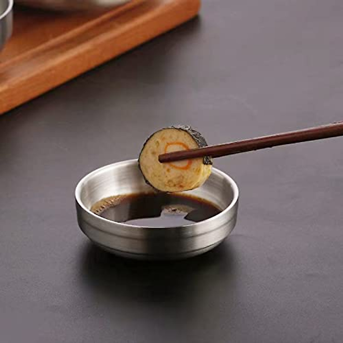 Lomoker 3.5" Double Wall Stainless Steel Soy Sauce Dishes, 3.5 Oz Small Dessert Bowls, Snack Bowls, Prep Bowls, Dipping Sauce Cups, Dishwasher Safe, Set of 4, Silver